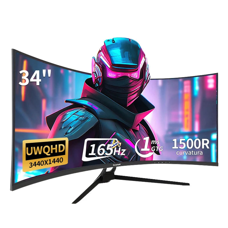 Gawfolk 34 Inch Ultrawide Curved Gaming Monitor, 1500R PC Screen 165hz ...